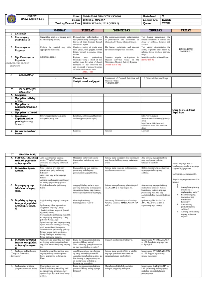 Grade 5 DLL MAPEH 5 Q3 Week 2 | PDF