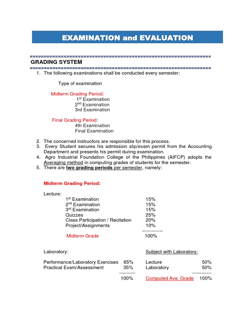 GRADING SYSTEM Recommendation | PDF | Final Examination | Lecture