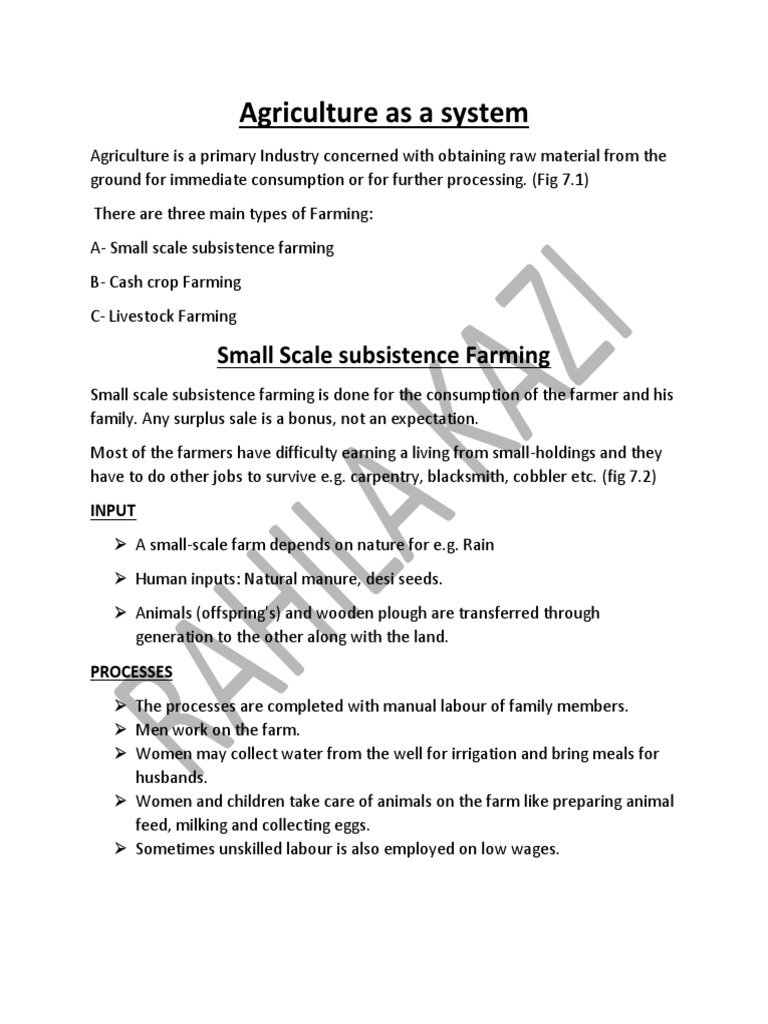 Agriculture As A System: Small Scale Subsistence Farming | PDF | Sugarcane | Agriculture