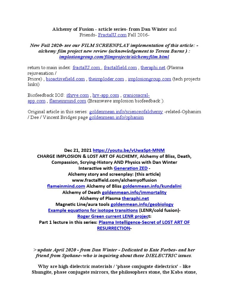 Alchemy of Fusion - Dan Winter | PDF | Capacitor | Dielectric