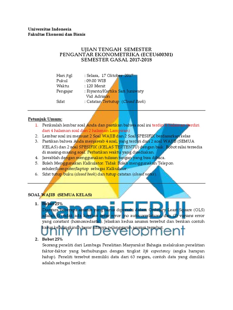 Pengantar Ekonometrika UTS 2017 2018 | PDF | Teknologi & Rekayasa