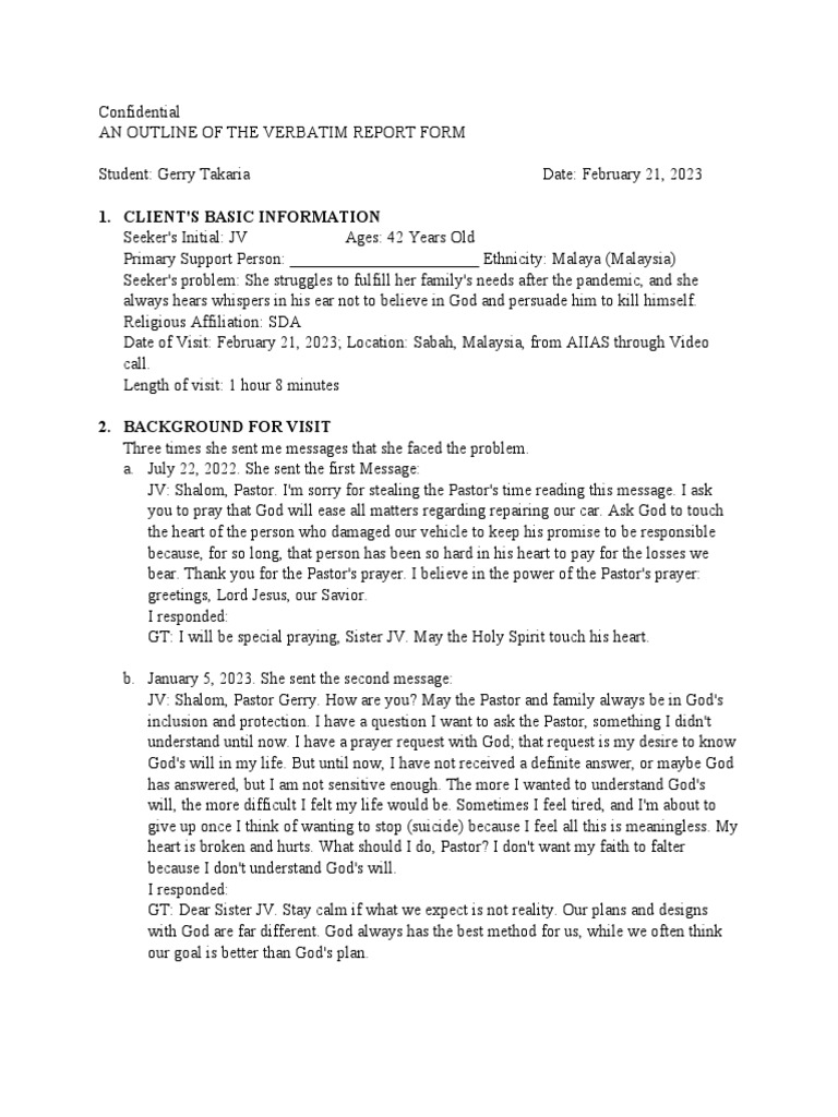 Verbatim Report | PDF | Prayer | Jesus