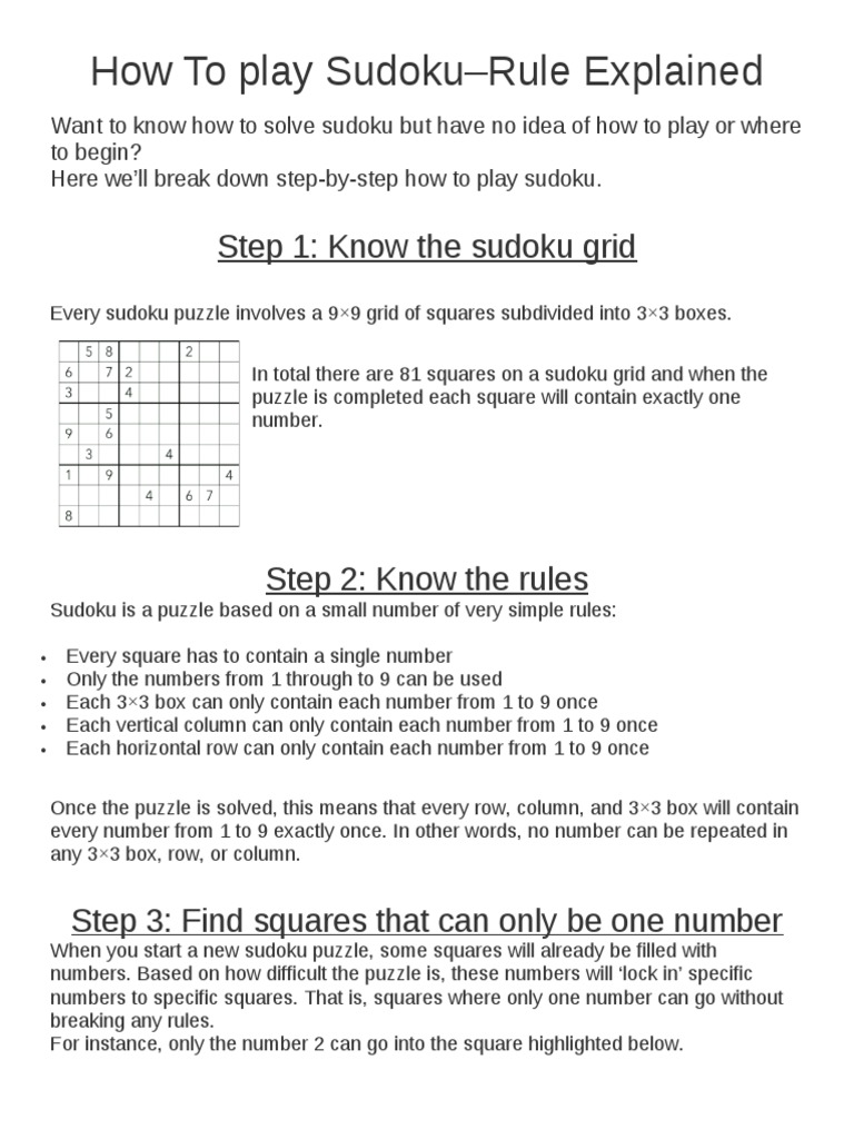 How To Play Sudoku-Rule Explained: Step 1: Know The Sudoku Grid | PDF | Puzzles | Games Of ...
