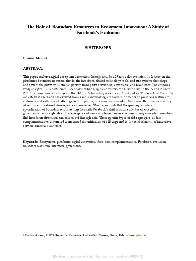 The Role of Boundary Resources in Ecosystem Innovation: A Study of Facebook's Evolution | PDF ...