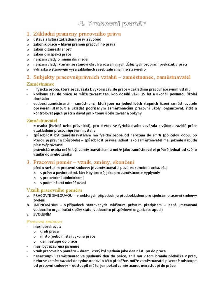 Pracovní poměr - maturitní otázka | PDF