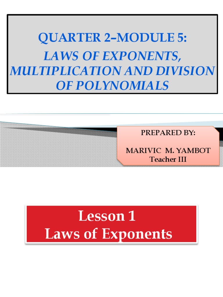 Module 5 Laws of Exponents Multiplication and Division of Polynomials | PDF | Exponentiation ...