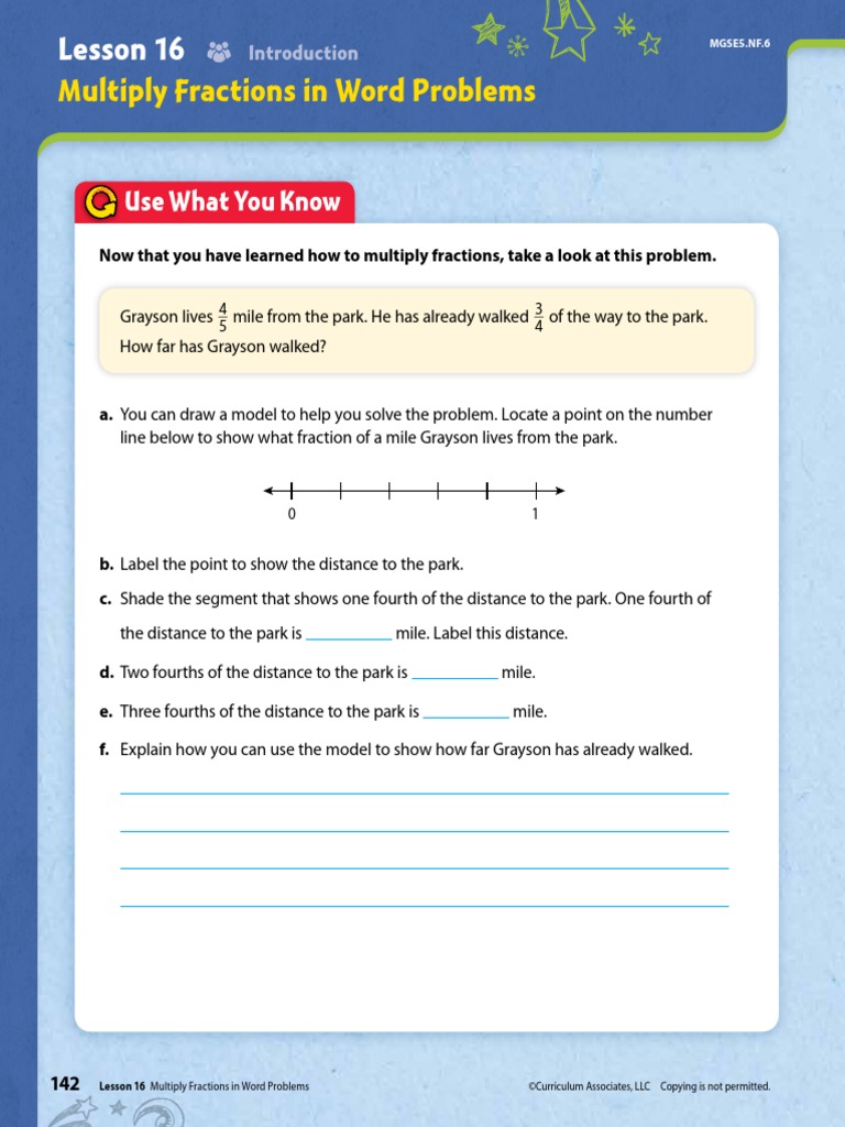 MGSE5.NF.6 Multiply Fractions in Word Problems | PDF | Arithmetic ...