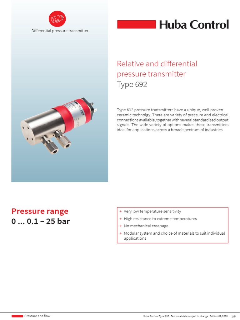 Huba Control - 692 Pressure Sensor | PDF | Pipe (Fluid Conveyance ...