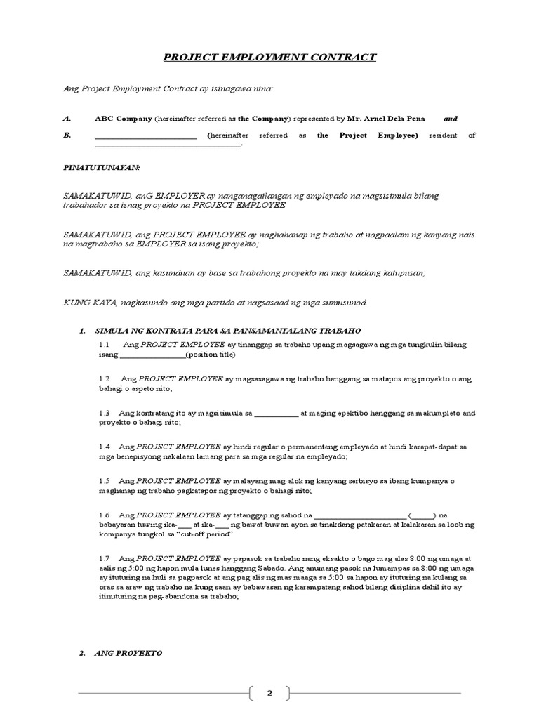 Project Employment Contract | PDF