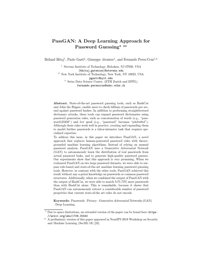 Passgan: A Deep Learning Approach For Password Guessing | PDF | Password | Deep Learning