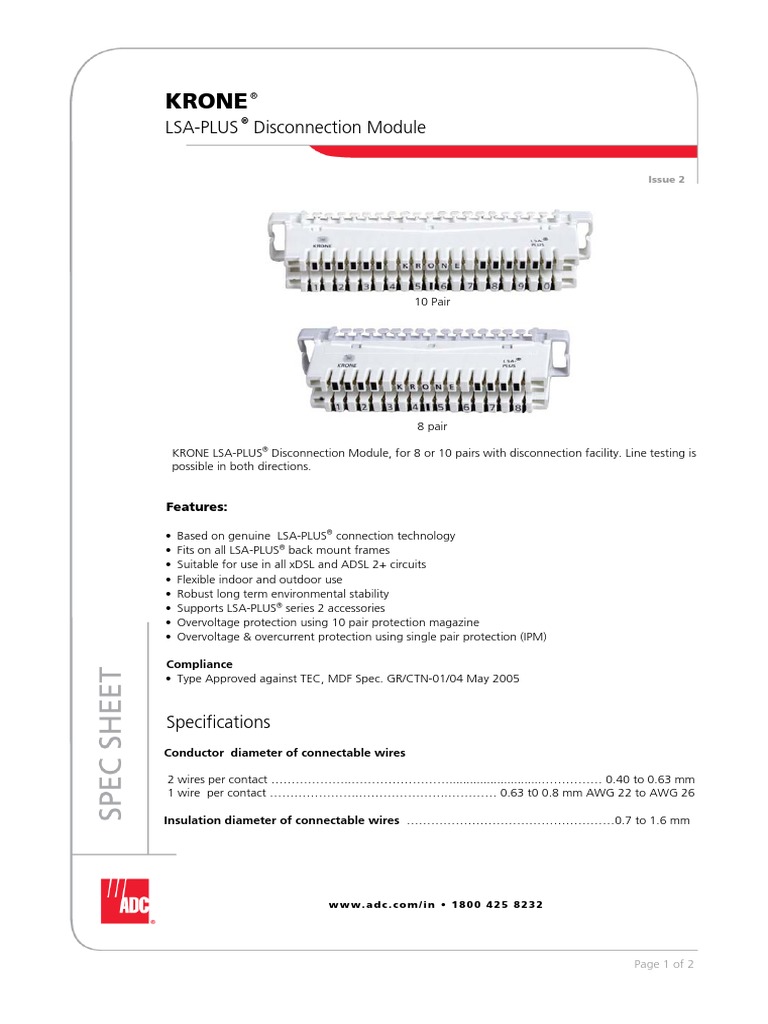 Krone: Lsa-Plus Disconnection Module | PDF | Electrical Connector ...