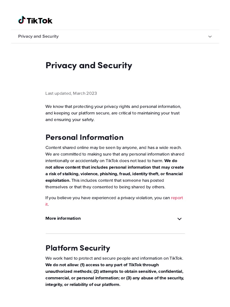 Community Guidelines - TikTok - March 2023 - Privacy and Security | PDF ...