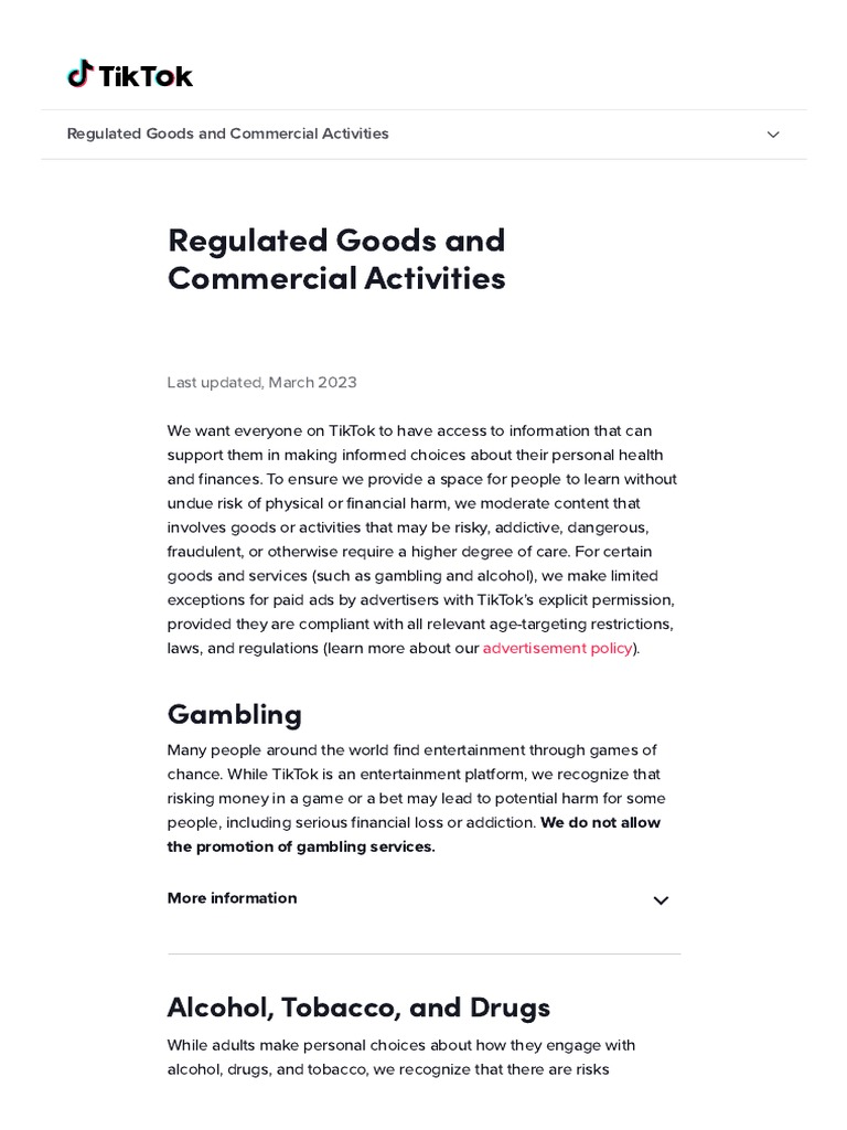 Community Guidelines - TikTok - March 2023 - Regulated Goods | PDF ...