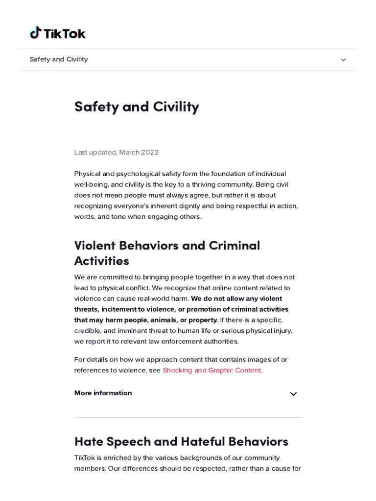 Community Guidelines - TikTok - March 2023 - Safety and Civility | PDF ...