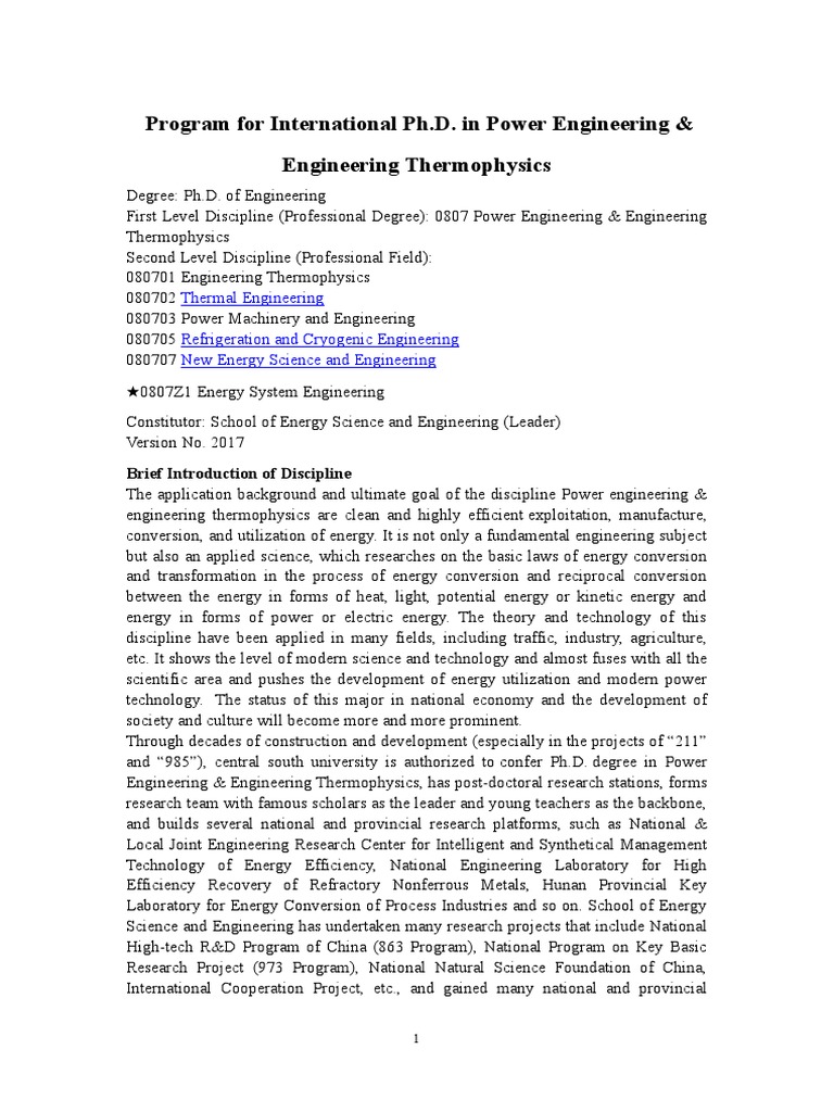 Ph.D. in Power Engineering Program | PDF | Engineering | Postgraduate ...