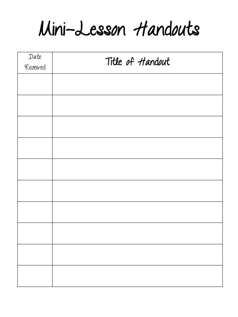 Mini Lesson Handouts Table of Contents | PDF