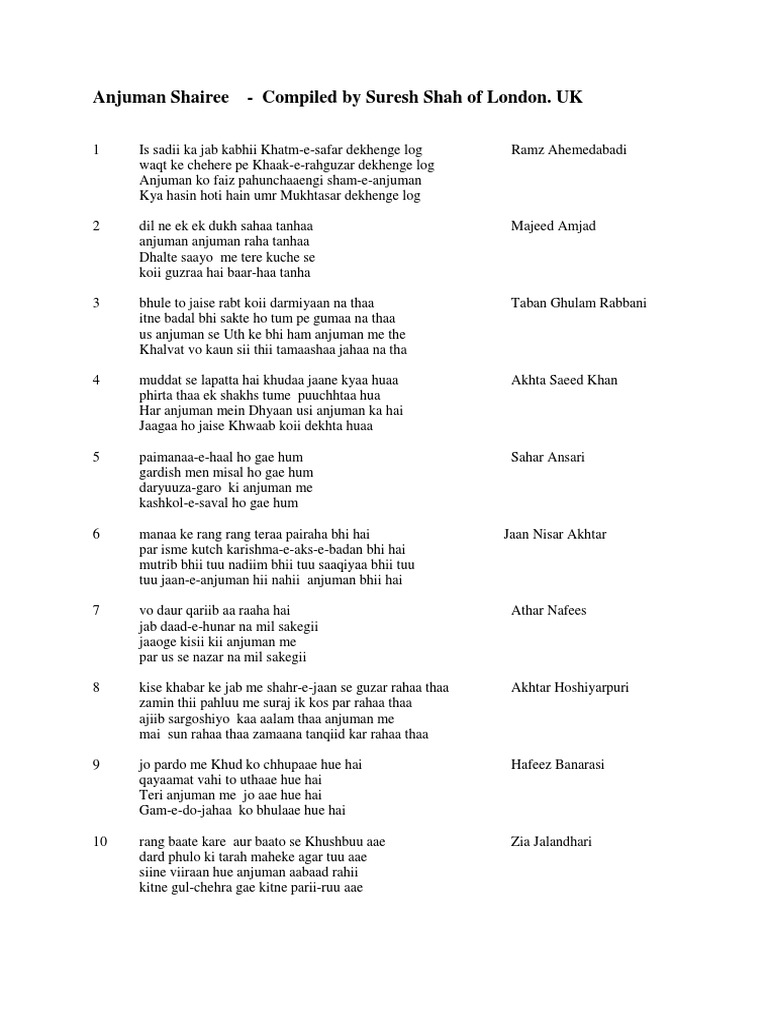 Anjuman Shairee: A Collection of Poems | PDF