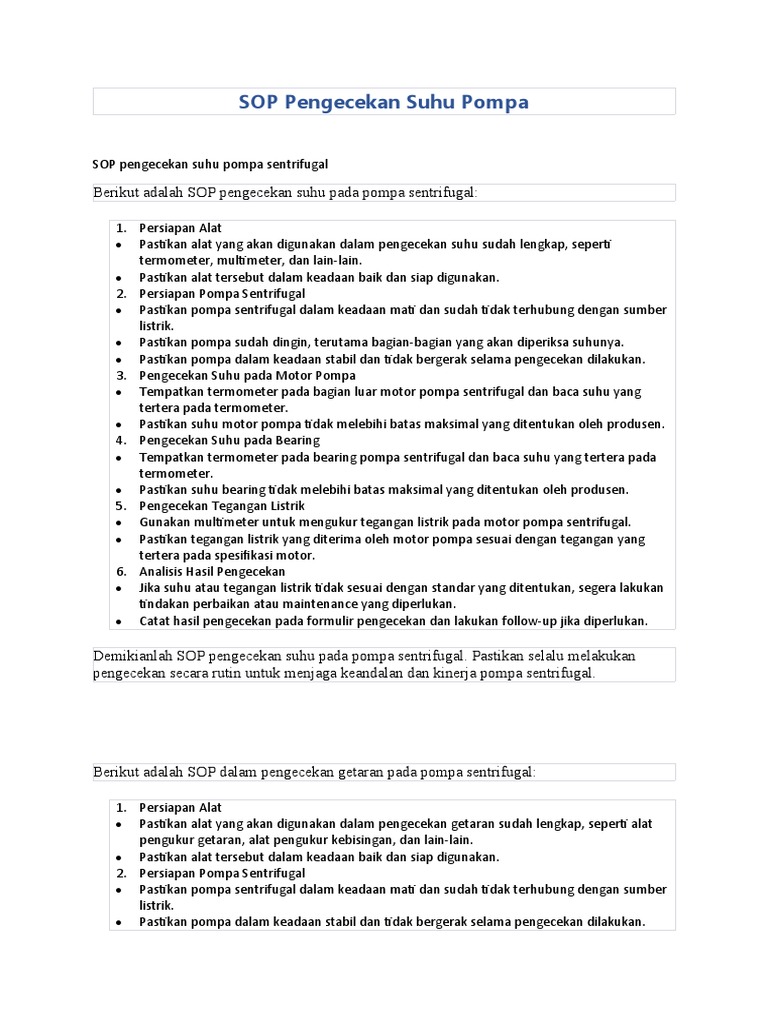 SOP Pengecekan Suhu Pompa | PDF | Komputer