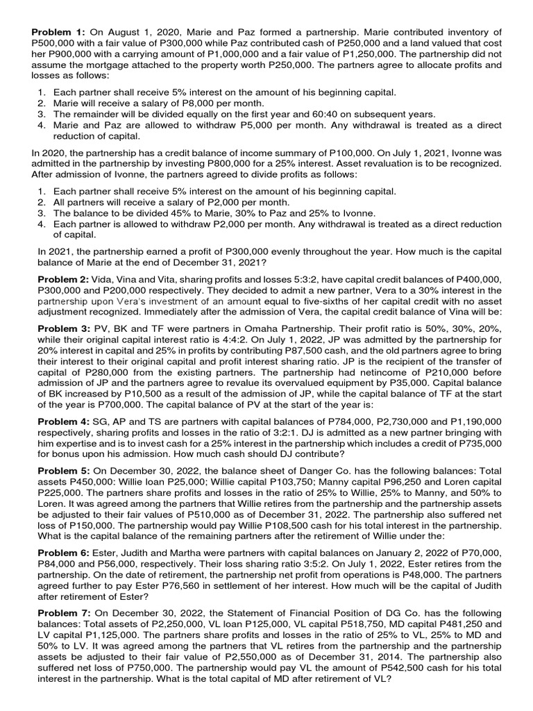 Partnership Dissolution Practice Problems 1 Pdf Law