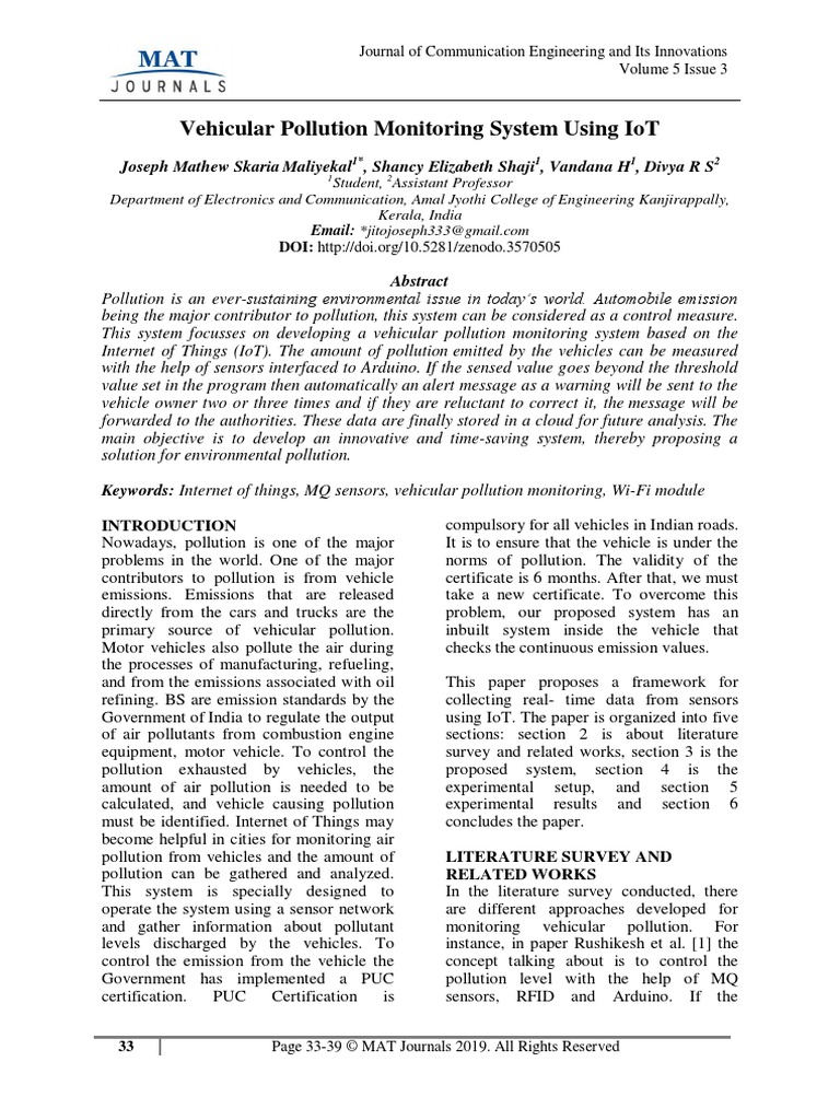 33 39 Vehicular Pollution Monitoring System Using Iot Format Pdf Internet Of Things