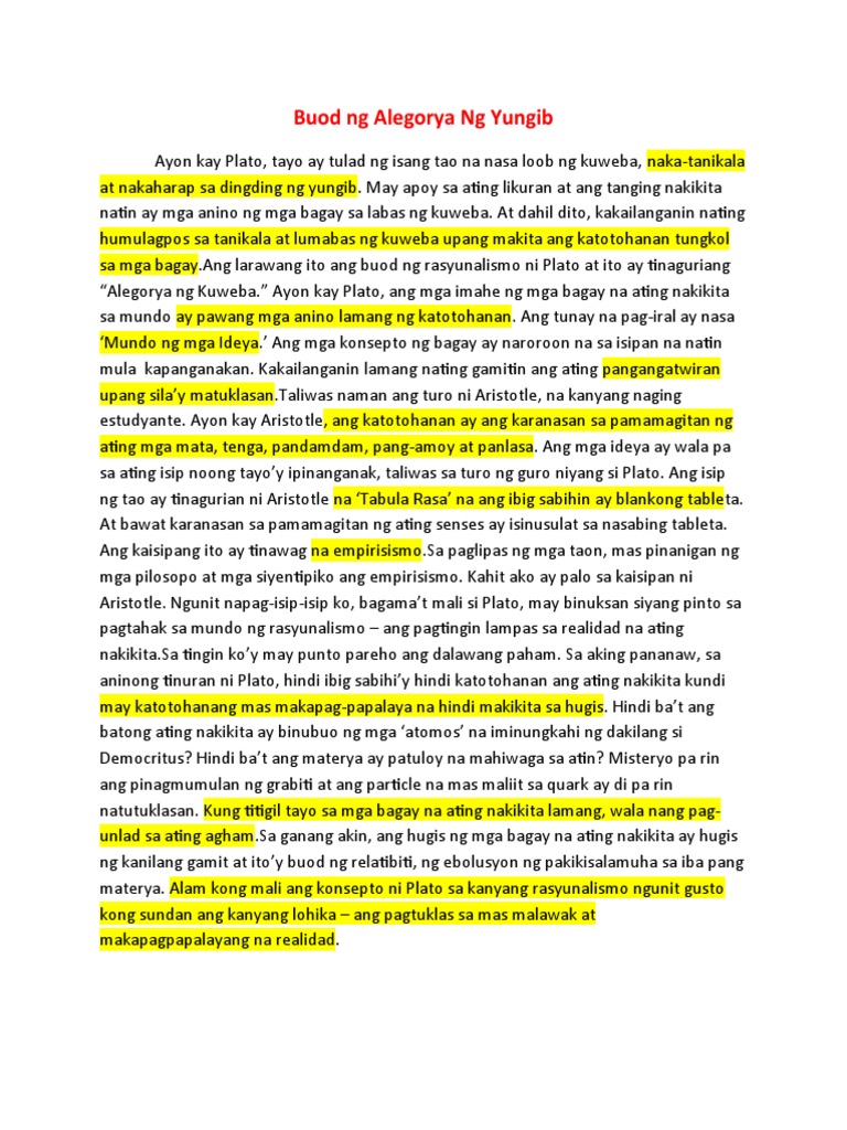 Buod NG Alegorya NG Yungib | PDF