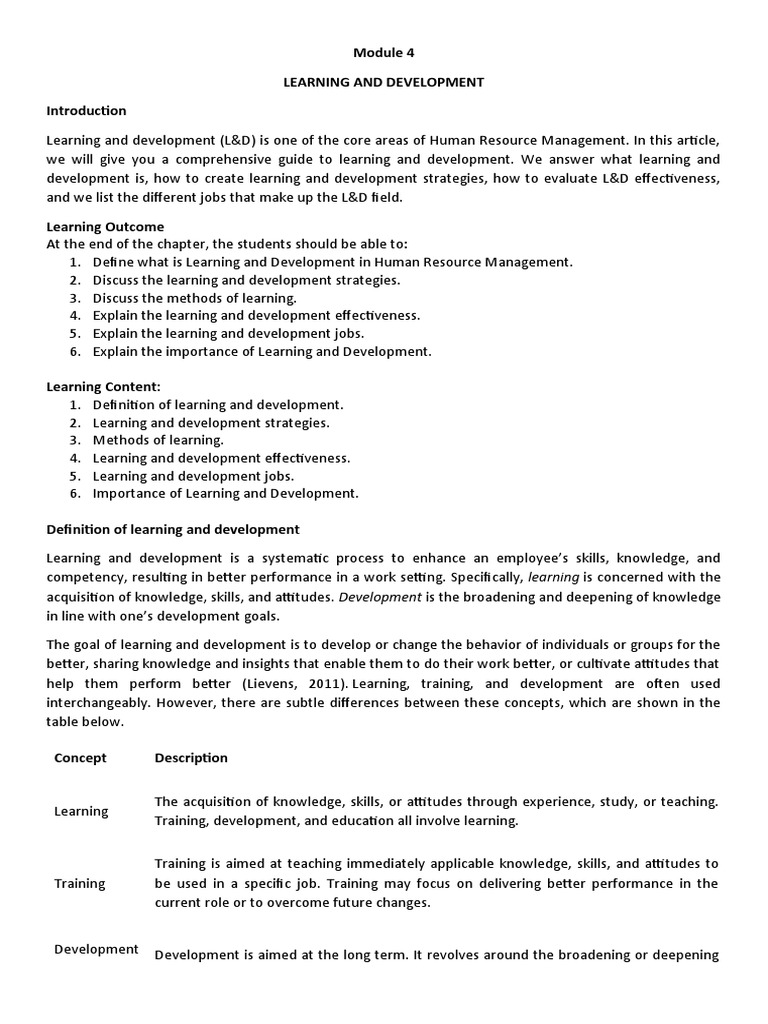 Module 4 Learning and Development | PDF | Learning | Mentorship