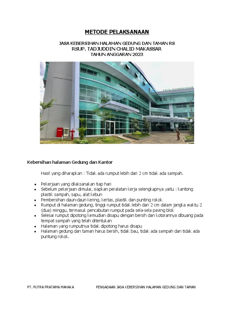 Metode Pelaksanaan Kebersihan | PDF | Griya & Taman