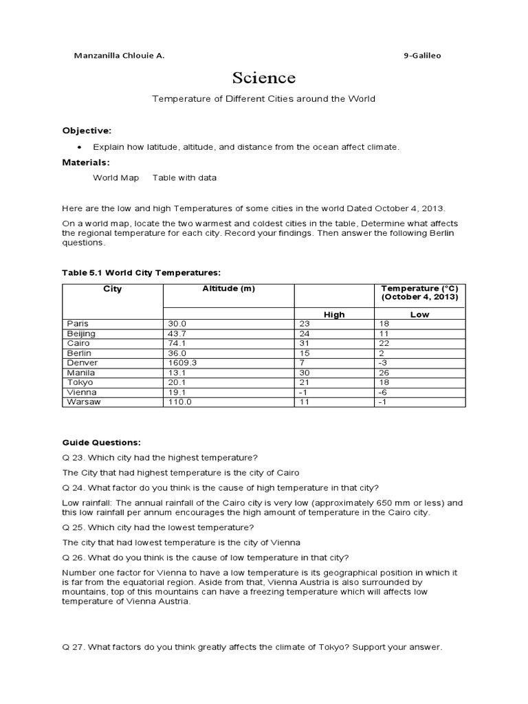Science Activity 5 3rd Grading | PDF | Climate | Oceans