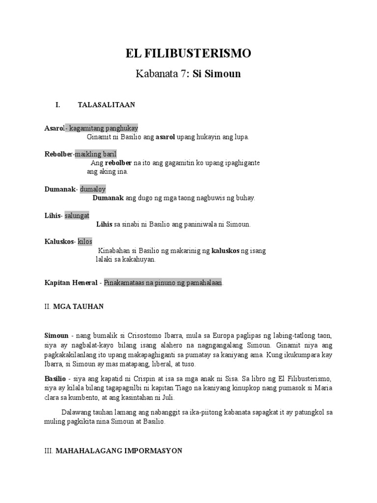 El Filibusterismo: Kabanata 7: Si Simoun | PDF