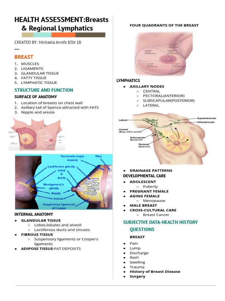 HEALTH ASSESSMENT - Breasts & Regional Lymphatics | PDF | Breast | Nipple