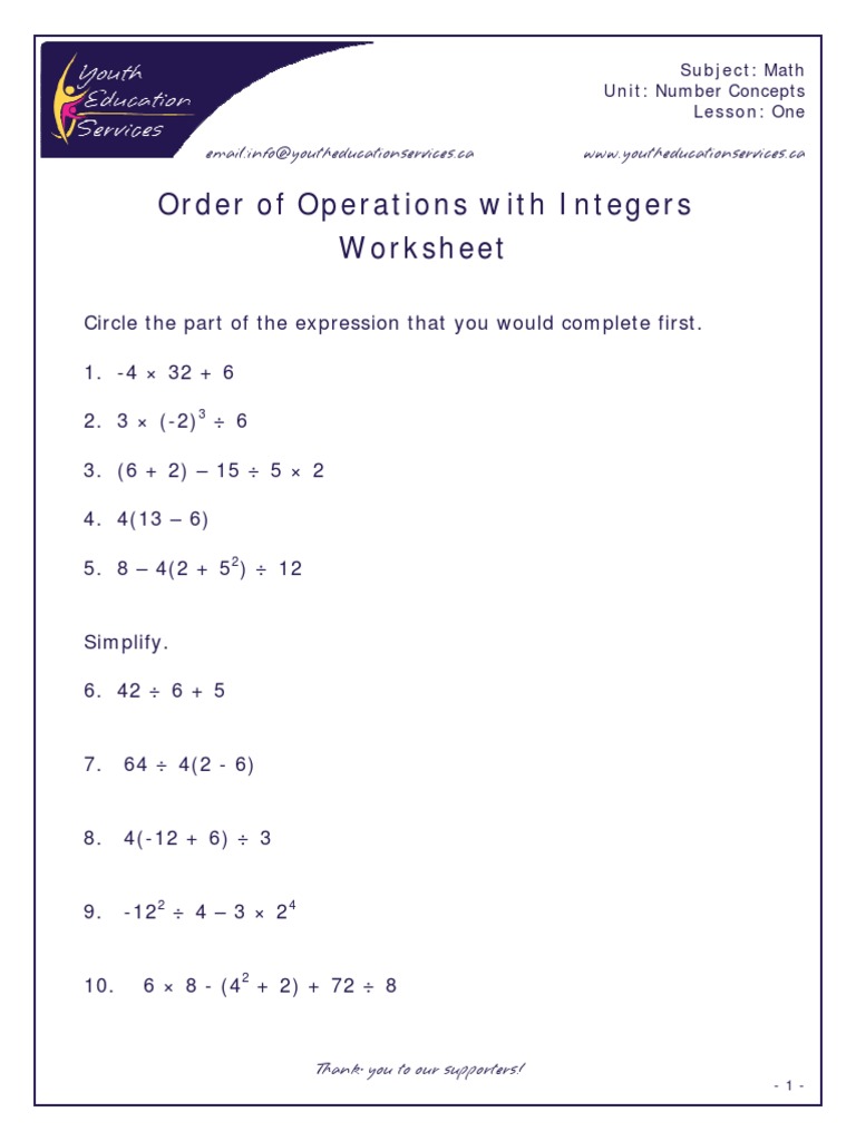 Bedmas Worksheet 1 | Download Free PDF | Numbers | Number Theory