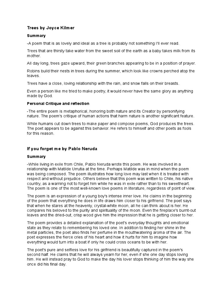 Trees by Joyce Kilmer | PDF | Love | Poetry