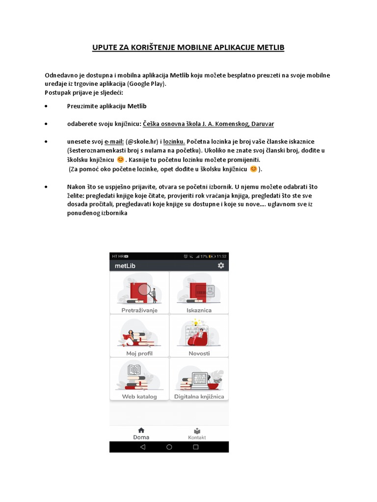 Upute Za Korištenje Mobilne Aplikacije Metlib | PDF