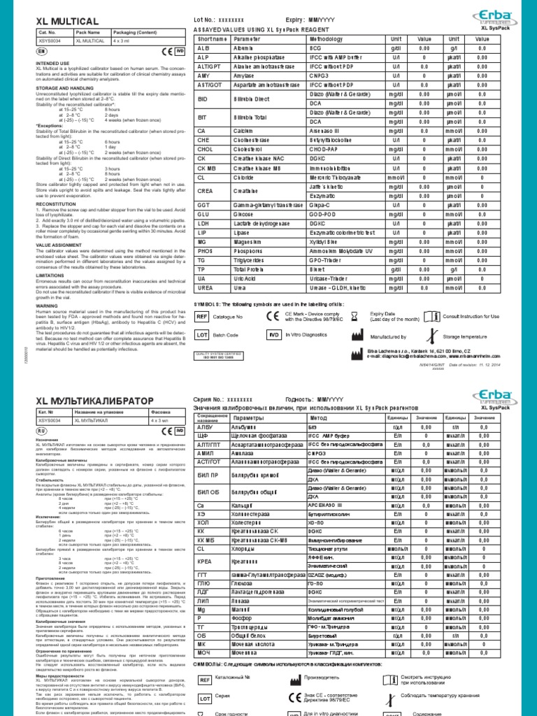 XL MULTICAL SP XXXXXXXX | PDF | Alanine Transaminase | Urea
