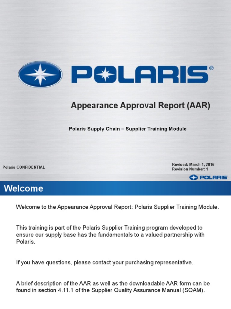 Appearance Approval Report (AAR) : Polaris Supply Chain - Supplier ...