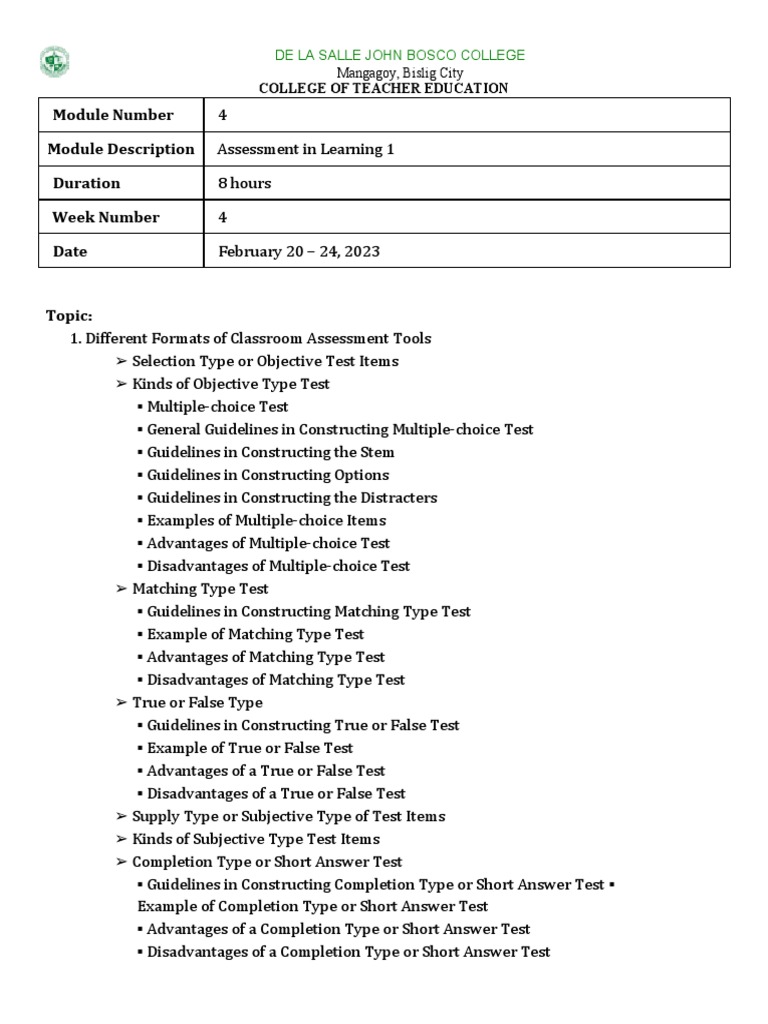 Assessment Module 4.1 | PDF | Multiple Choice | Educational Assessment