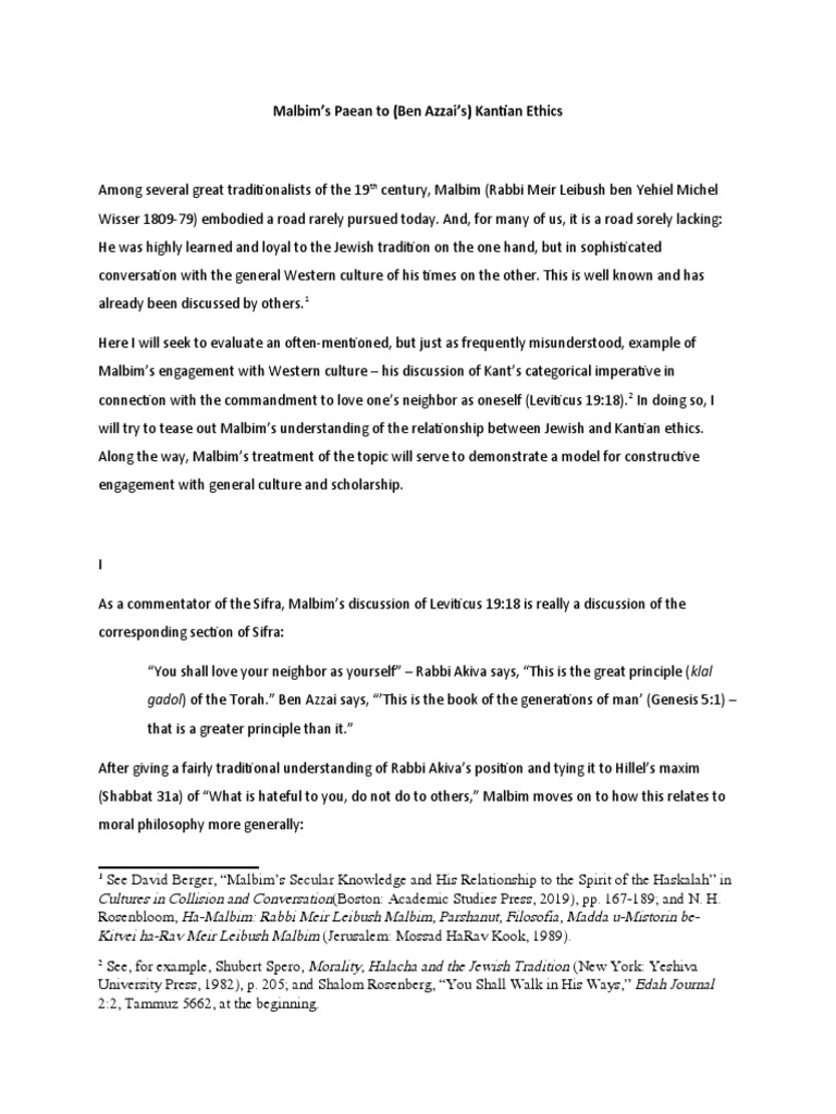 Malbim and Kantian Ethics Explained | PDF | Immanuel Kant | Golden Rule