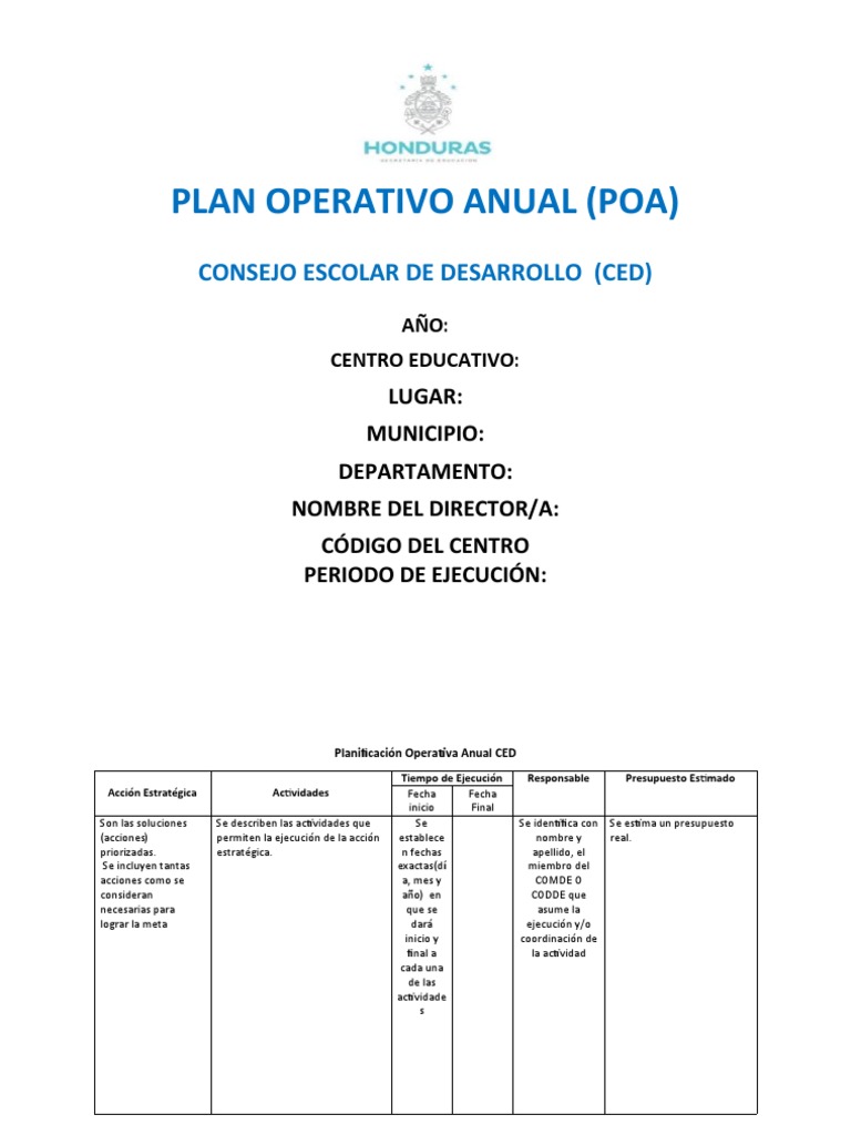 Ejemplo de POA Educativo CED | PDF