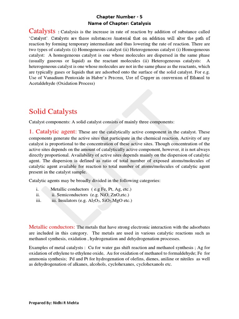 Catalyst Chapter-4 | PDF | Catalysis | Precipitation (Chemistry)