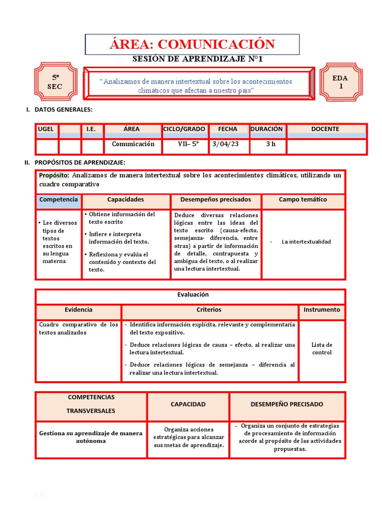 5° Sesión de Aprendizaje Sesión1-Sem.1-Exp.1 | PDF | Aprendizaje | Enseñando