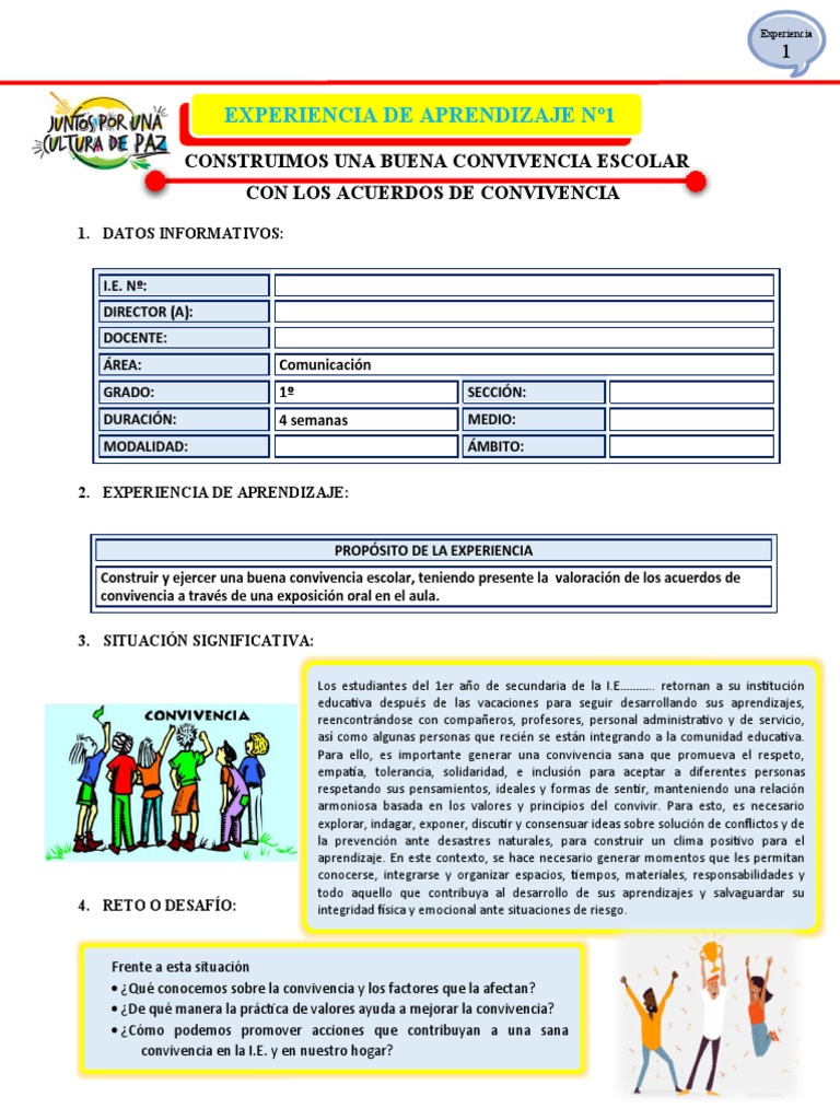 1° EXPERIENCIA DE APRENDIZAJE Nº1-COMUNICACION | PDF | Aprendizaje | Experiencia
