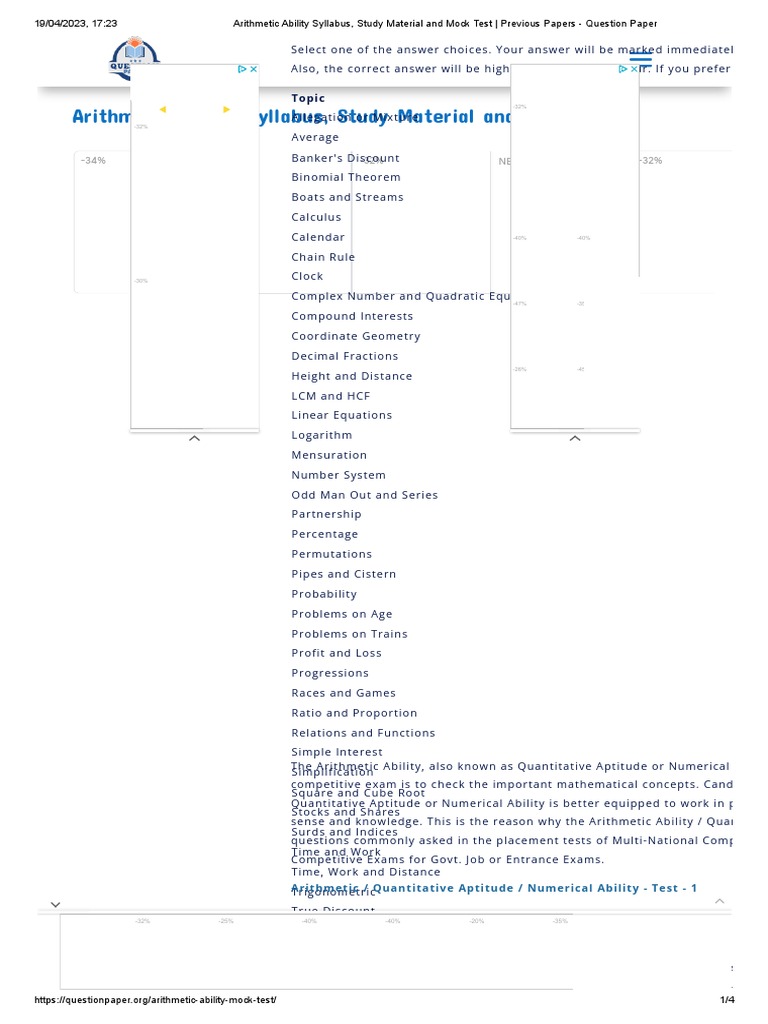 Arithmetic Ability Syllabus Overview | PDF | Arithmetic | Statistics