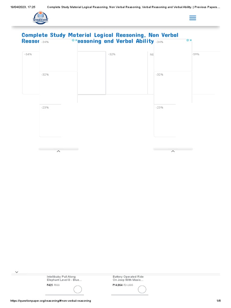 Complete Study Material Logical Reasoning, Non Verbal Reasoning, Verbal Reasoning and Verbal ...