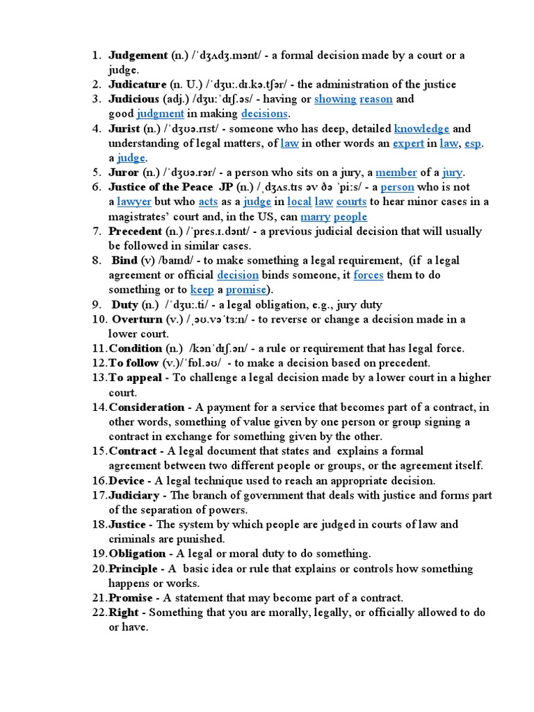 Legal Terms for Courts, Justice, and Law | PDF | Judge | Justice Of The ...
