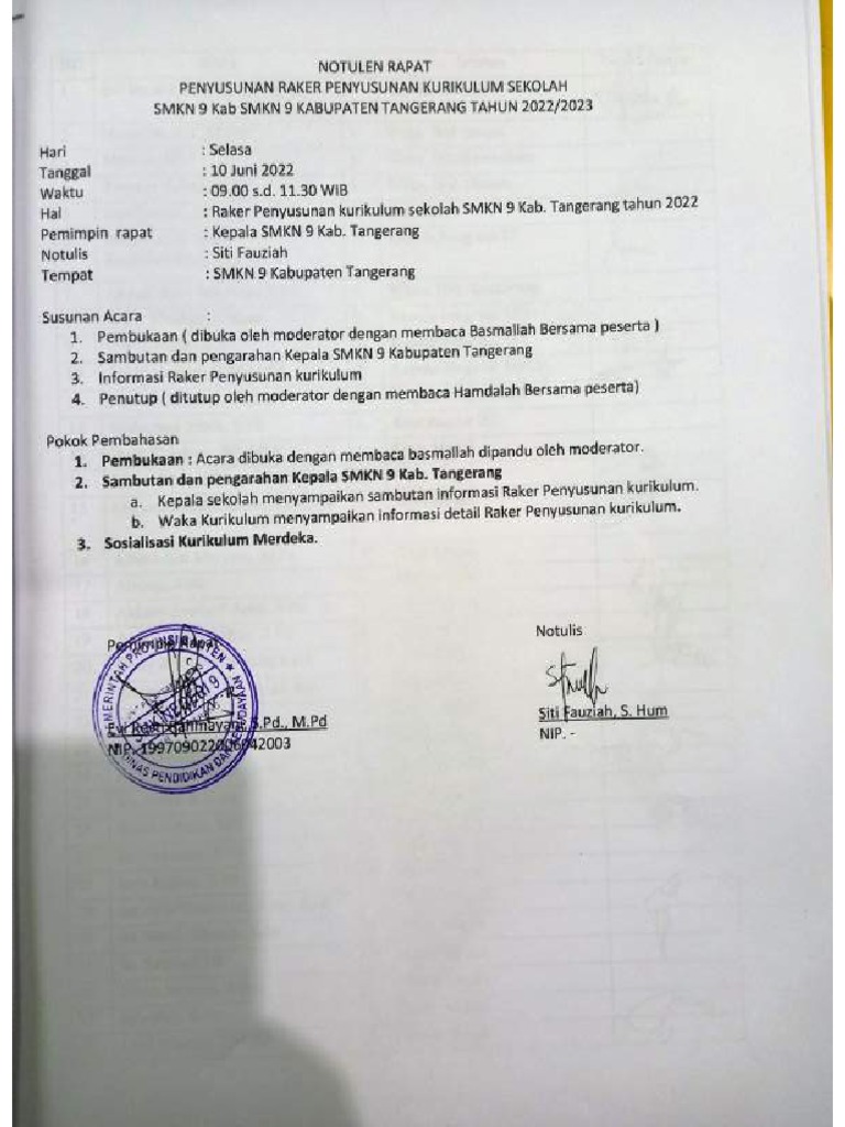 Notulen Rapat Penyusunan Kurikulum | PDF