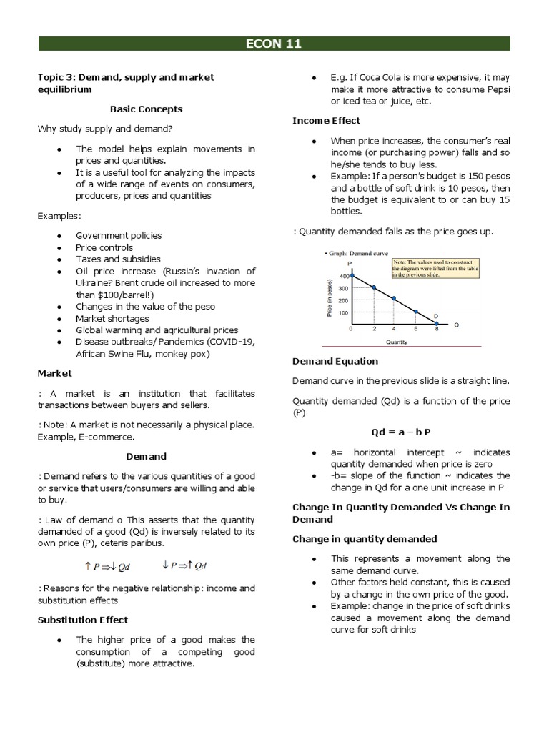 T3 Demand Supply and Market Equilibrium Summary | Download Free PDF ...