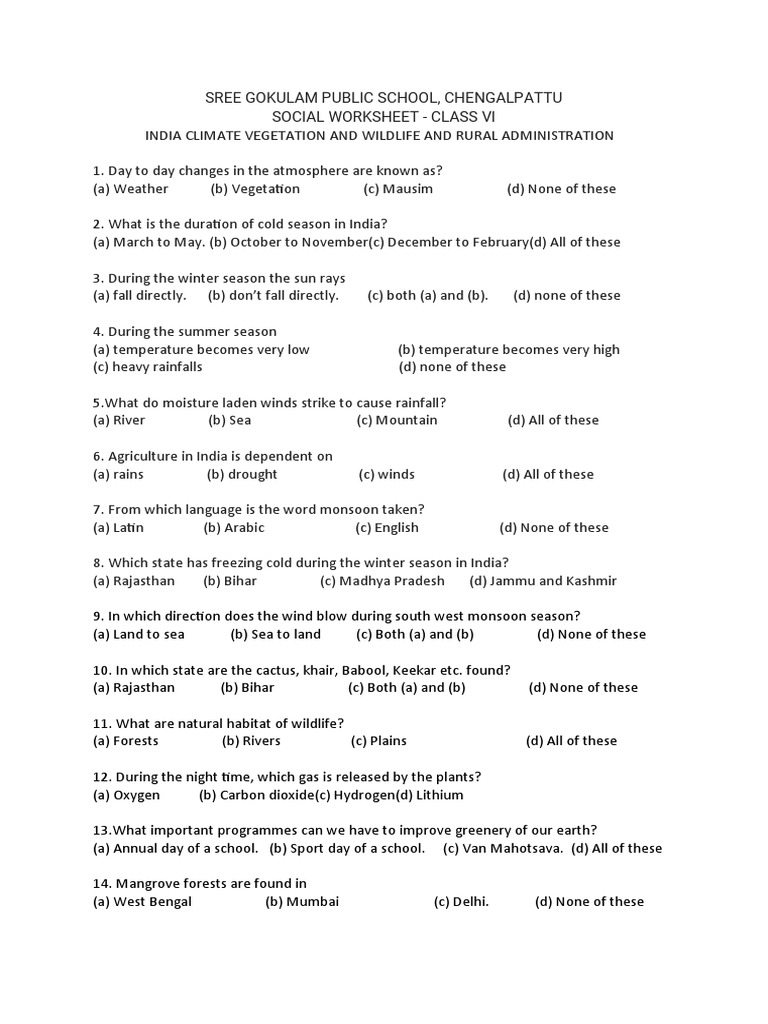 6th Worksheet | Download Free PDF | Rain | Monsoon