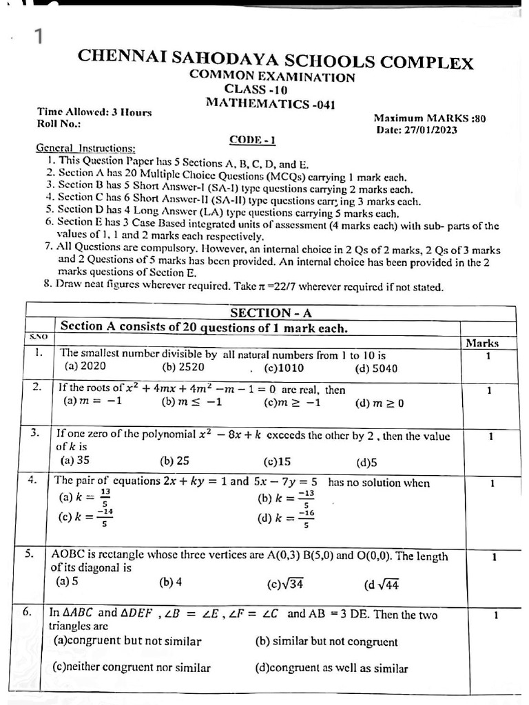 Chennai Sahodaya 22-23 All 3 Sets | PDF