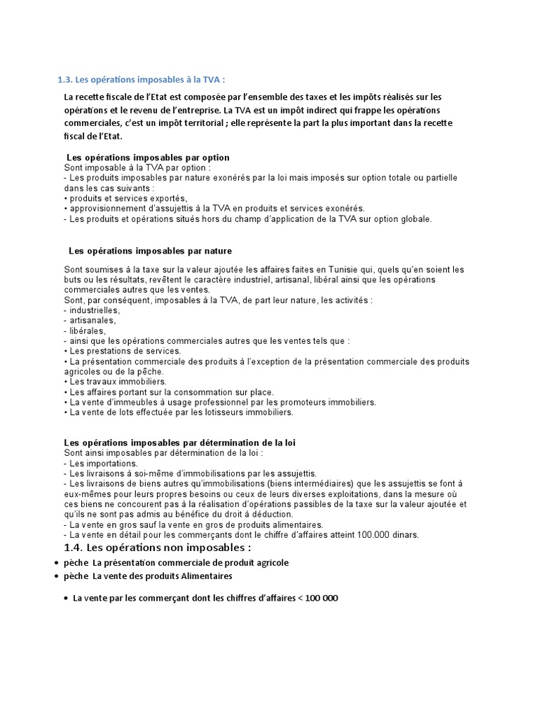 Opérations Imposables à la TVA en RDC | PDF | Taxe sur la valeur ...