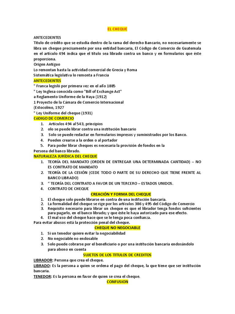 El Cheque en Guatemala | PDF | Cheque | Bancos